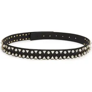 LELE SADOUGHI Geo Crystal Pearl Leather Belt