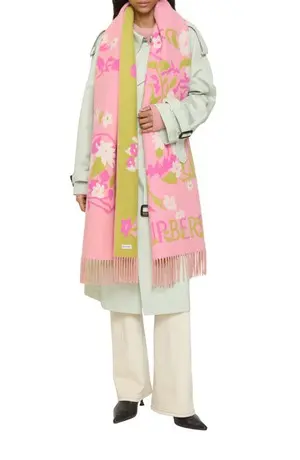 Burberry Reversible Ekd Floral Cashmere Scarf - Begonia Pink