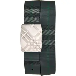 Burberry Reversible Check Engraved Buckle Belt - Black/charcoal