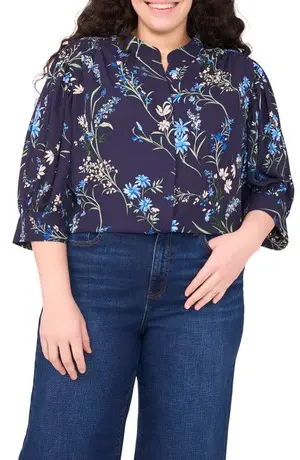 CECE DUPRAZ Split Neck Printed Top