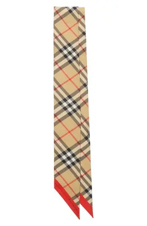 Burberry Check Reversible Silk Twill Skinny Scarf - Sand