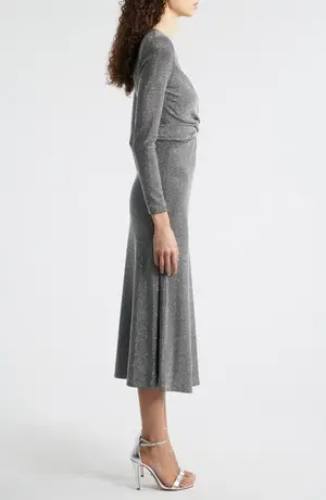 MILLY Rhys Rhinestone Long Sleeve Midi Dress