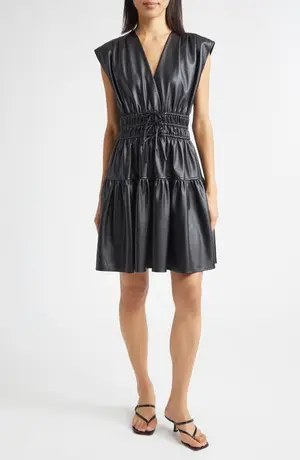 Derek Lam 10 Crosby Tora Faux Leather Fit & Flare Dress - Black