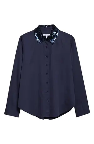 Derek Lam 10 Crosby Alina Sequin Collar Cotton Button-up Shirt