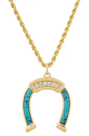 Established Diamond And Horseshoe Pendant Necklace - Turquoise