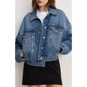 Good American Pleated Denim Trucker Jacket