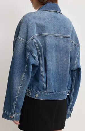 Good American Pleated Denim Trucker Jacket