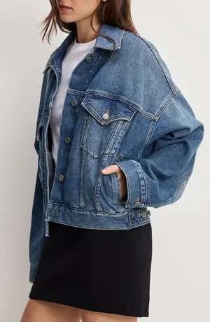 Good American Pleated Denim Trucker Jacket