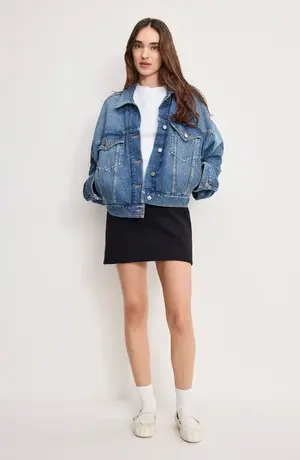 Good American Pleated Denim Trucker Jacket