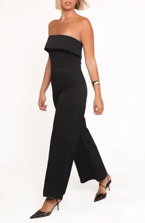 PETAL & PUP Strapless Wide Leg Jumpsuit