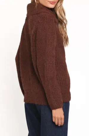 PETAL & PUP Ribbed Zip-up Cardigan - Chocolate