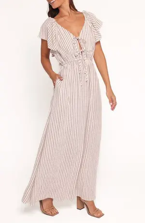 PETAL & PUP Martin Stripe Cap Sleeve Maxi Dress
