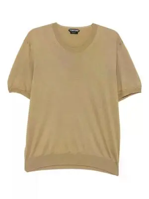 TOM FORD Cotton Crew Neck Top - Brown