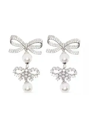 SELF-PORTRAIT Double-bow Pearl-drop Earrings - Silver