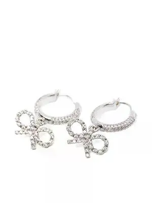 SELF-PORTRAIT Crystal Bow Hoop Earrings - Silver