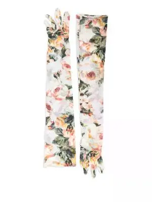 Magda Butrym Floral Print Long Gloves - White