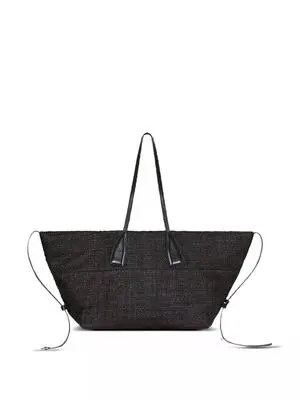 Balmain Raffia And Calfskin Track Tote Bag