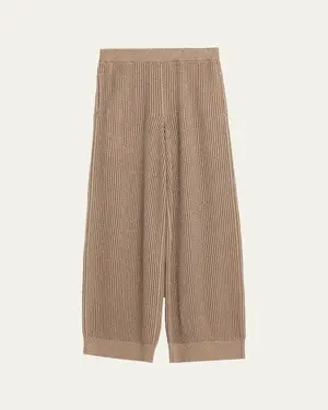 Brunello Cucinelli Metallic Cotton Rib Wide-leg Trousers