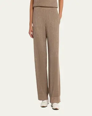Brunello Cucinelli Metallic Cotton Rib Wide-leg Trousers