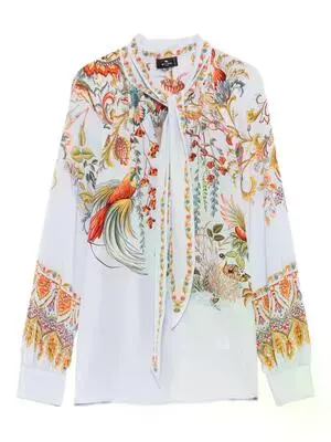 Etro Tie-neck Bird-print Blouse