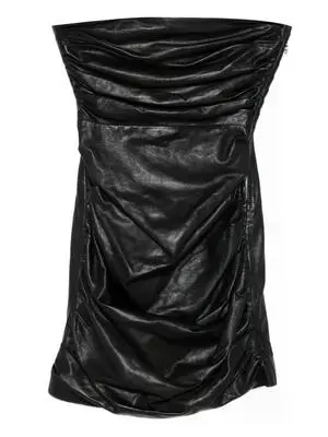 Amiri Ruched Calf Leather Mini Dress