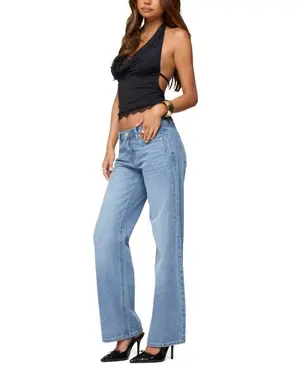 EDIKTED Layered Lacey Cowl Neck Halter Top - Black