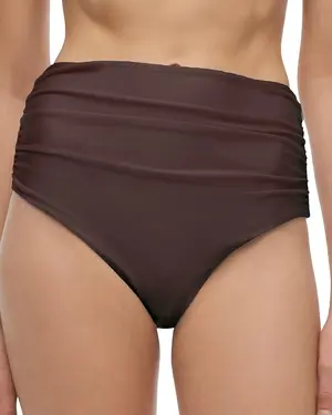 Simkhai Teya High Waisted Ruched Bikini Bottoms - Chocolate