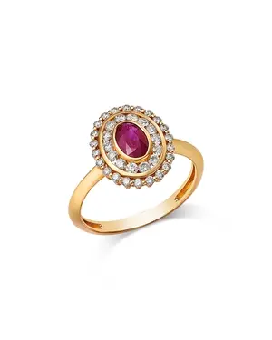 Bloomingdale'S Ruby And Diamond Oval Halo Ring - Gold