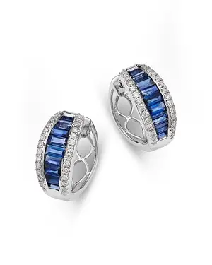Bloomingdale'S Blue Sapphire And Diamond Huggie Hoop Earrings - Blue/white