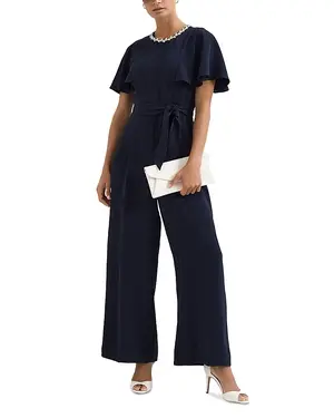 PHASE EIGHT Orwen Rhinestone Neck Jumpsuit - Navy