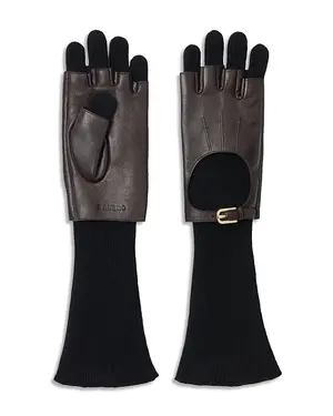Sandro Two-in-one Leather And Knit Gloves - Black