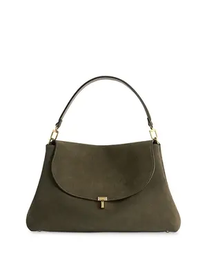 TOTEME T Lock Suede Satchel - Dark Brown