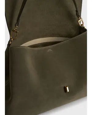 TOTEME T Lock Suede Satchel - Dark Brown