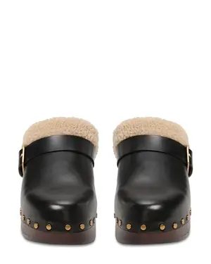 Paige Helena Studded Buckled Mules - Black