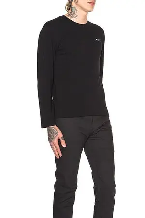 Play Comme Des Garcon Emblem Cotton Long Sleeve Tee - Black