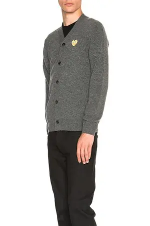 Play Comme Des Garcon Cardigan With Gold Emblem - Grey