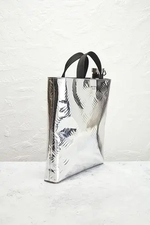 Prada Metallic Spazzolato Embossed Tote Bag