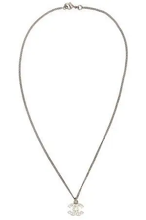 Chanel Cc Rhinestone Necklace - Silver