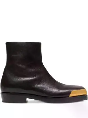 Balmain Square-toe Leather Boots With Gold Cap Toe