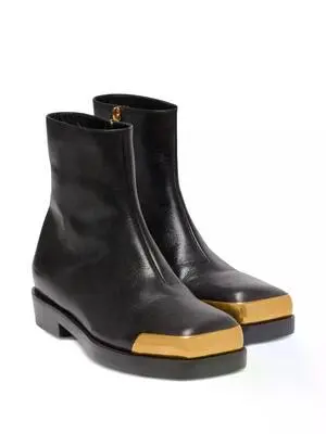 Balmain Square-toe Leather Boots With Gold Cap Toe