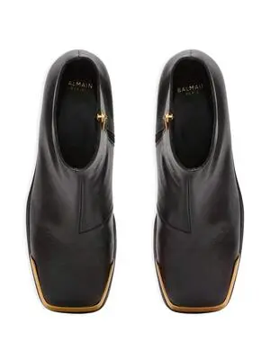 Balmain Square-toe Leather Boots With Gold Cap Toe