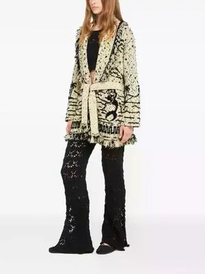 Alanui Ocean Whispers Graphic-pattern Cardigan With Fringed Trim - Neutrals