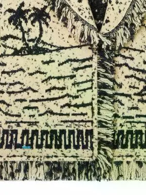 Alanui Ocean Whispers Graphic-pattern Cardigan With Fringed Trim - Neutrals