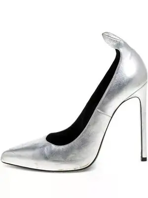 Saint Laurent Silver Leather Pointed Toe High Heel Pumps