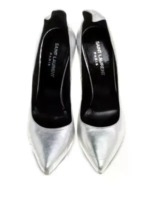 Saint Laurent Silver Leather Pointed Toe High Heel Pumps