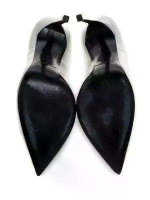 Saint Laurent Silver Leather Pointed Toe High Heel Pumps