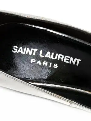 Saint Laurent Silver Leather Pointed Toe High Heel Pumps