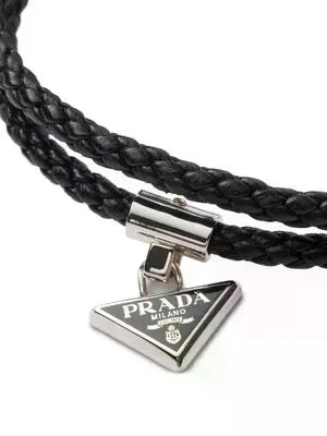Prada Triangle-logo Leather Bracelet - Silver