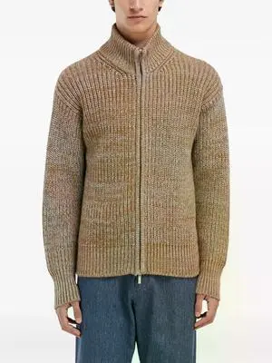 FERRAGAMO High Neck Rib Knit Cardigan - Brown