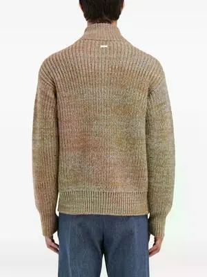 FERRAGAMO High Neck Rib Knit Cardigan - Brown